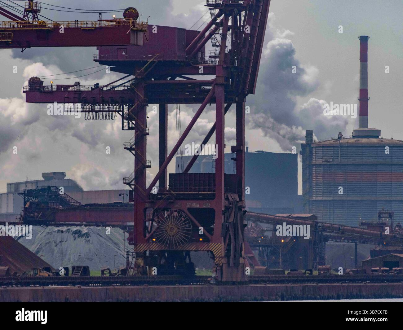 Blast furnace and general view of the Arcelor Mittal Dunkirk steelworks ...