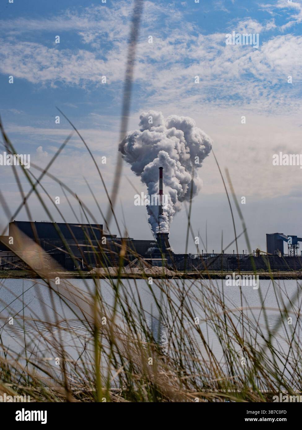 Blast furnace and general view of the Arcelor Mittal Dunkirk steelworks ...