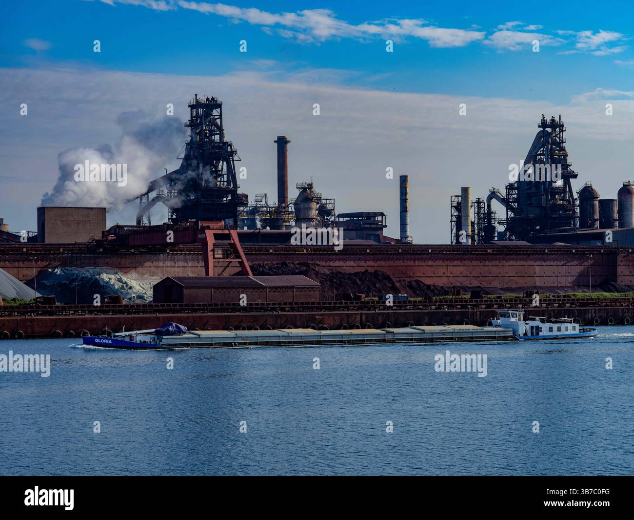 Blast furnace and general view of the Arcelor Mittal Dunkirk steelworks ...