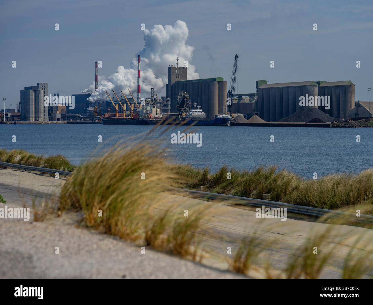 Blast furnace and general view of the Arcelor Mittal Dunkirk steelworks ...