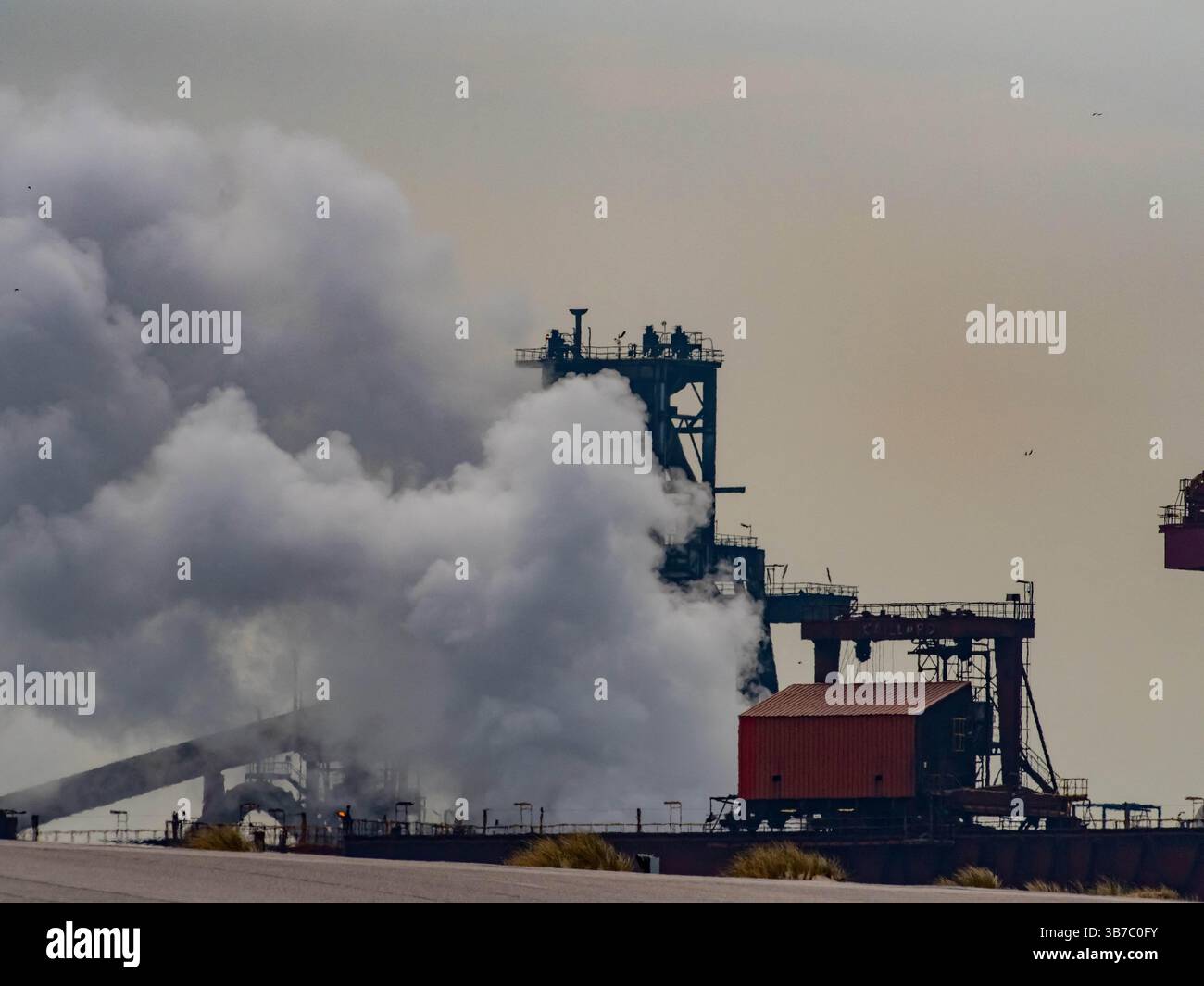 Blast furnace and general view of the Arcelor Mittal Dunkirk steelworks ...