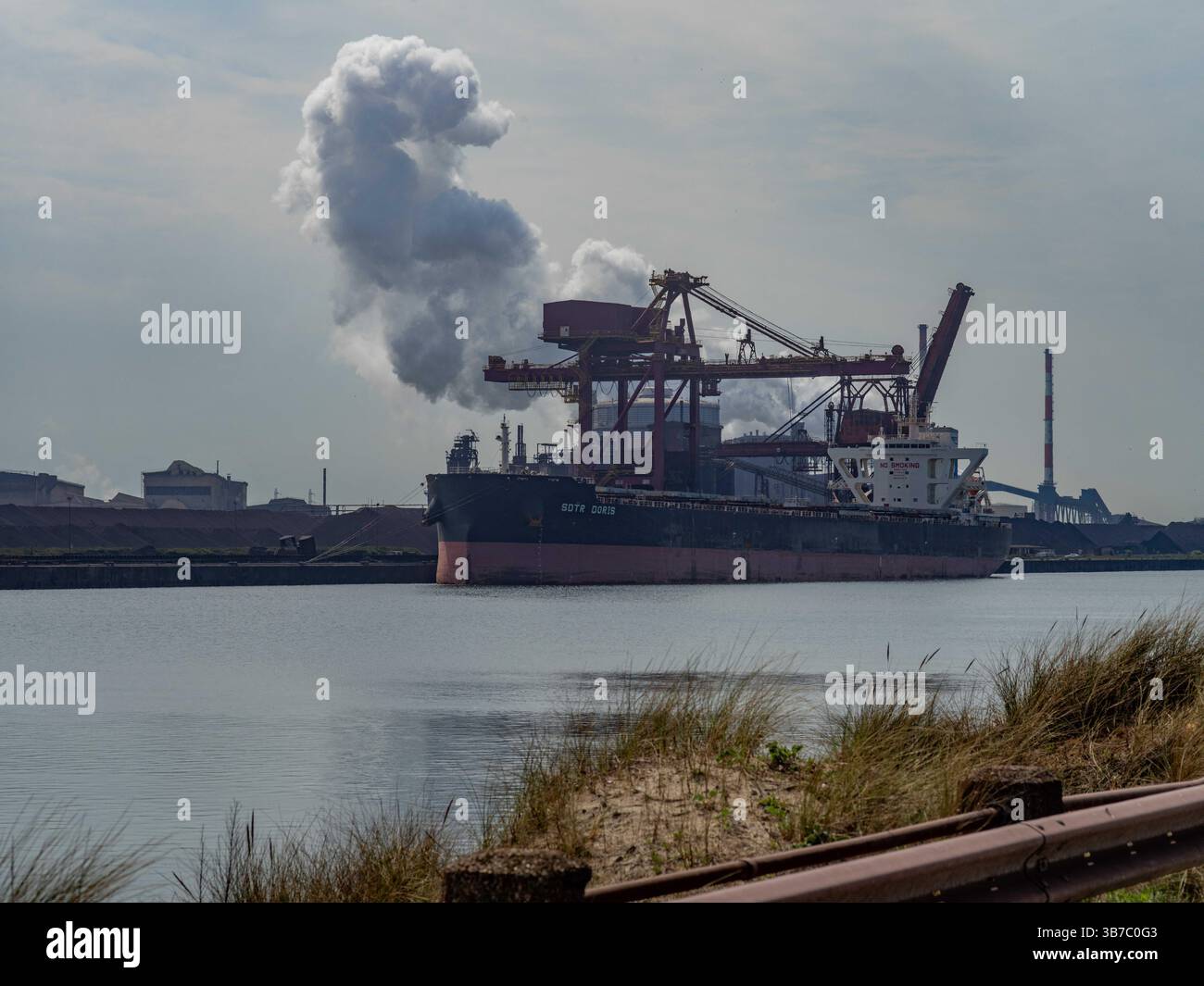 Blast furnace and general view of the Arcelor Mittal Dunkirk steelworks ...