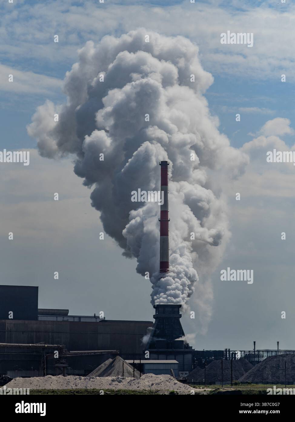 Blast furnace and general view of the Arcelor Mittal Dunkirk steelworks ...