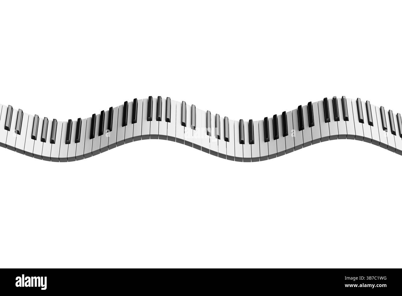 3d render of piano keys waving over white background. Piano keyboard in ...