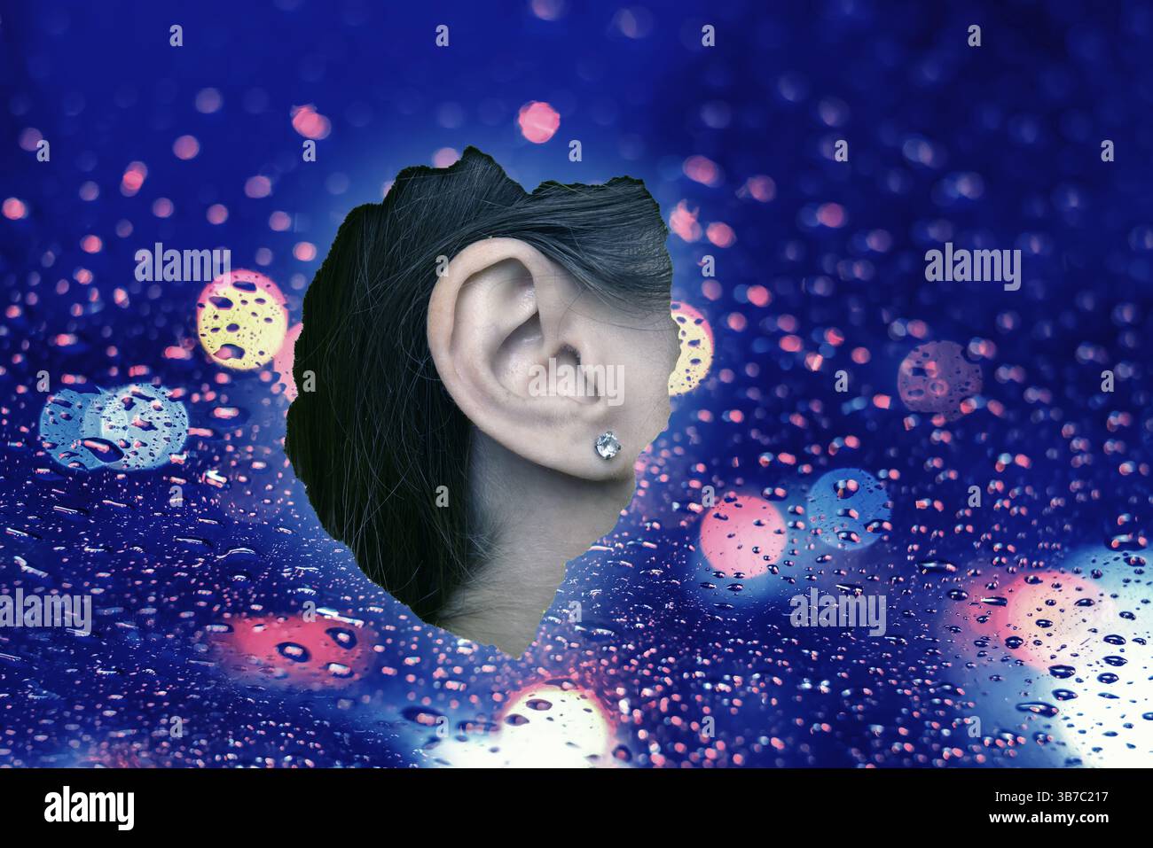 ASMR media (autonomous sensory meridian response). Woman's ear, view ...