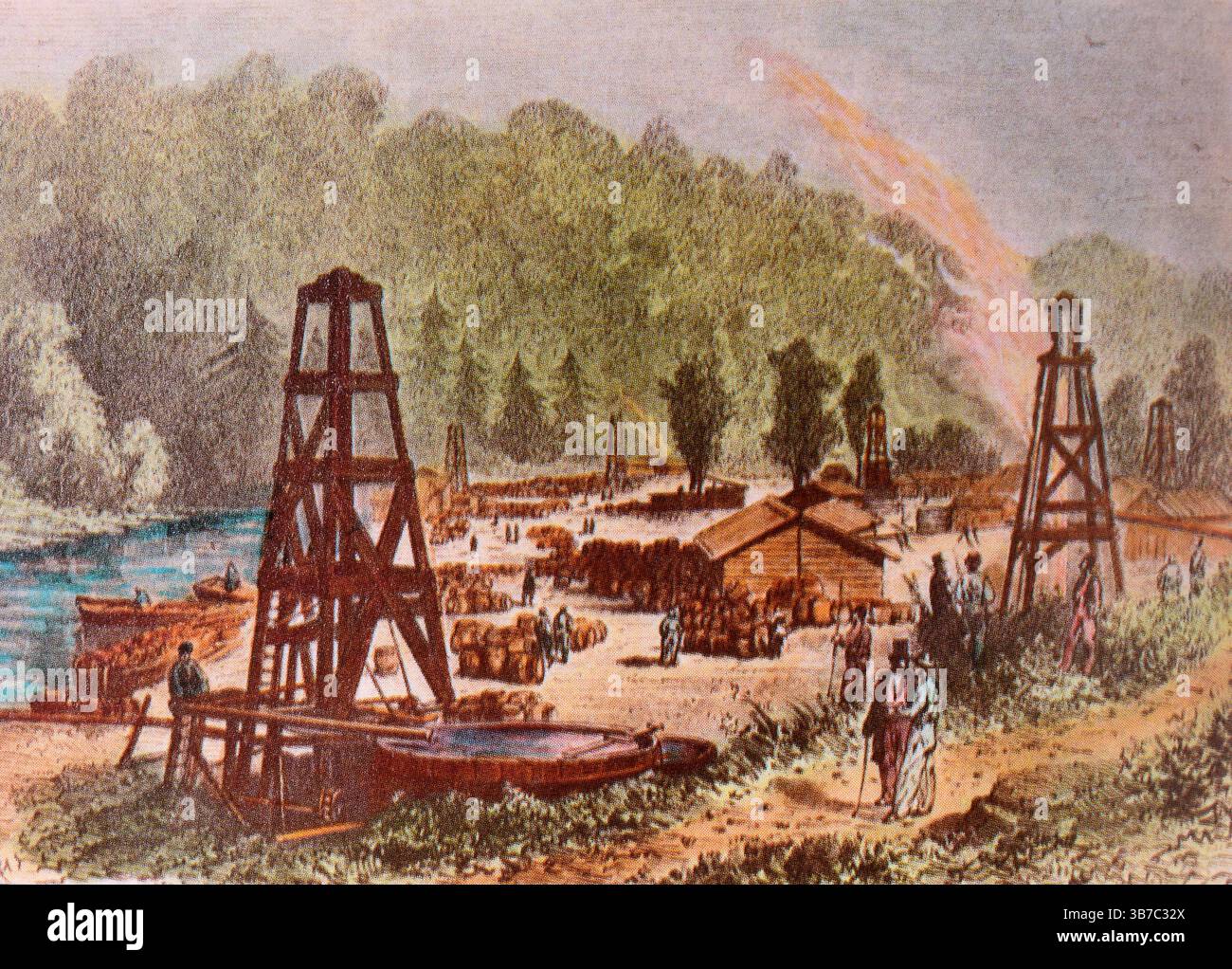 In Texas and Pennsylvania, oil drilling rigs were built, as seen in ...