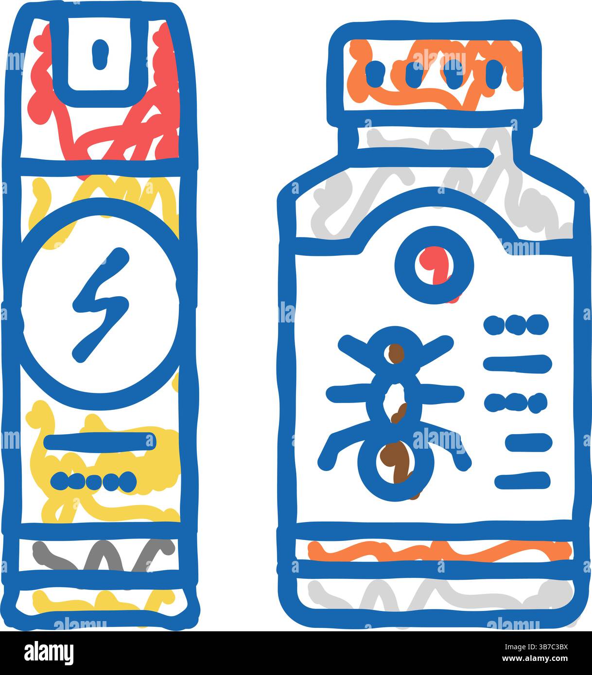 insecticide chemical liquid sprayer and bottle icon doodle illustration ...