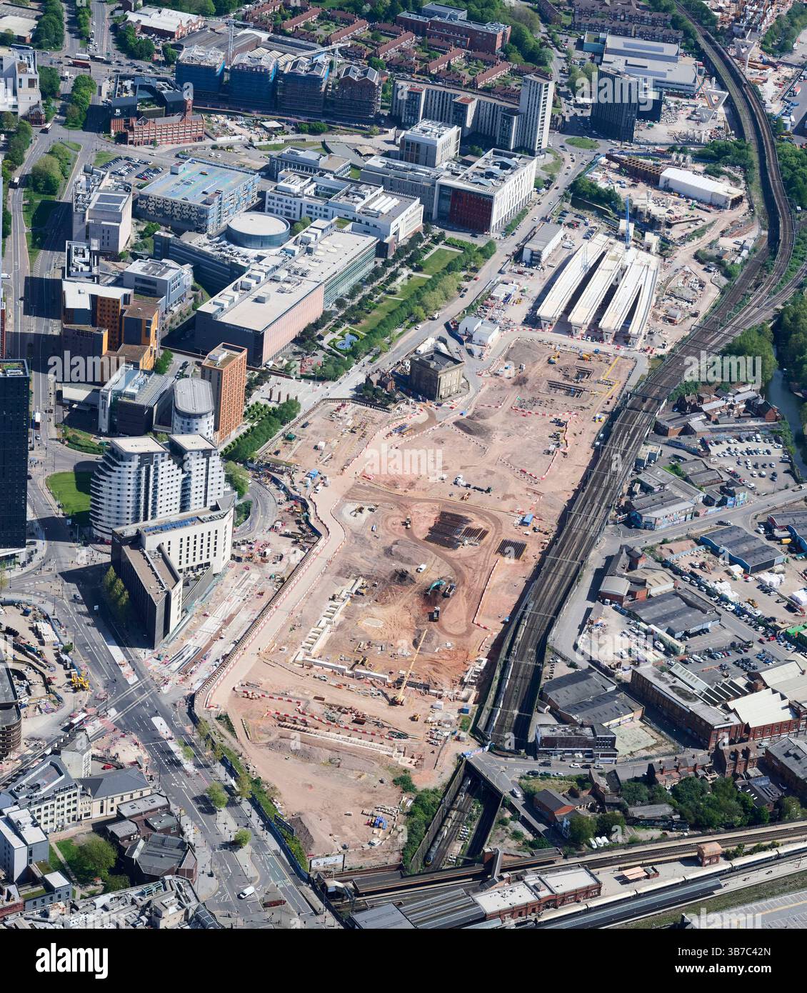 An aerial view of HS2 works in Birmingham City Centre, West Midlands ...
