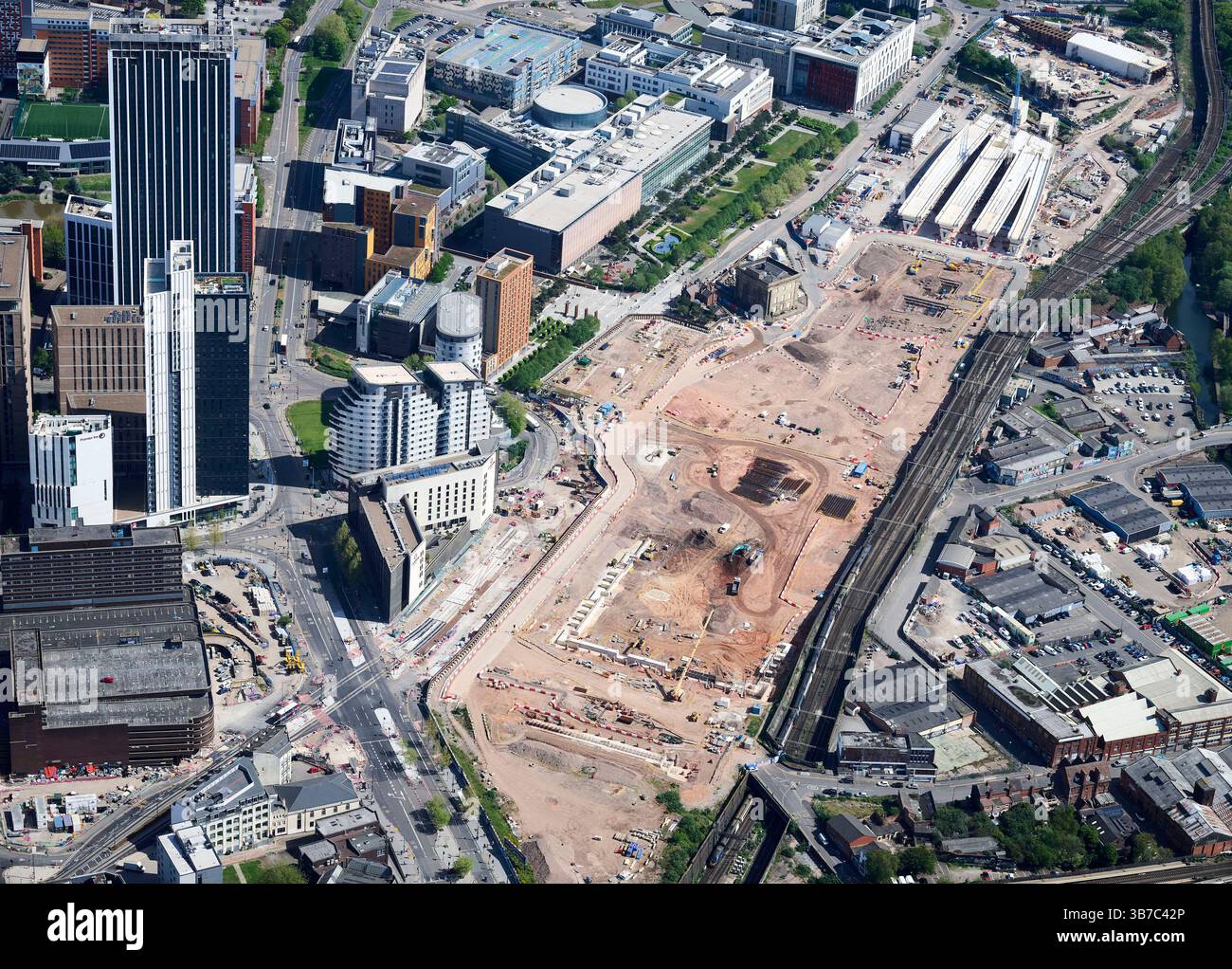 An aerial view of HS2 works in Birmingham City Centre, West Midlands ...