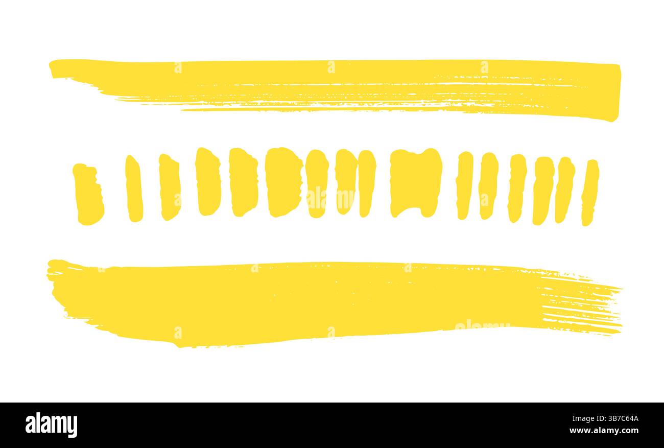 Grunge brush stroke line set for underline and highlight. Yellow ink ...
