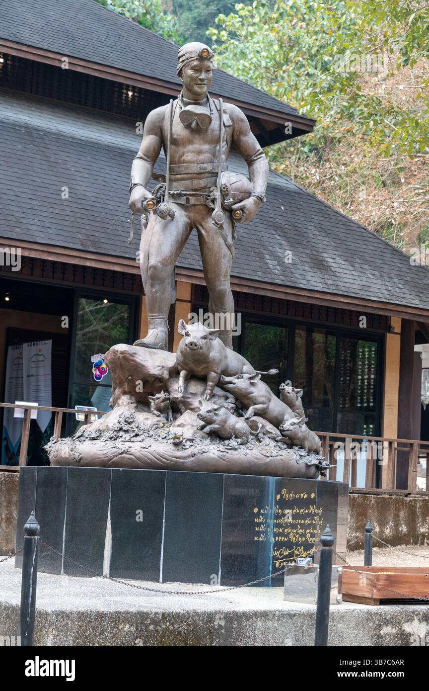 A bronze statue of Saman Gunan, a diver of the Thai armed forces who ...