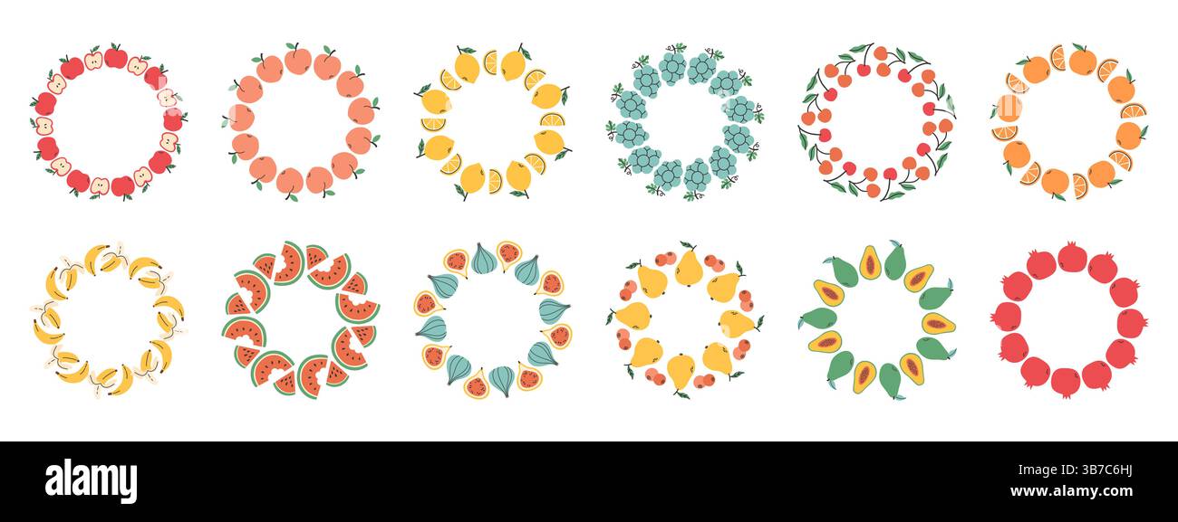 Fruit frame set. Different fruits design template, copy space. Cute ...