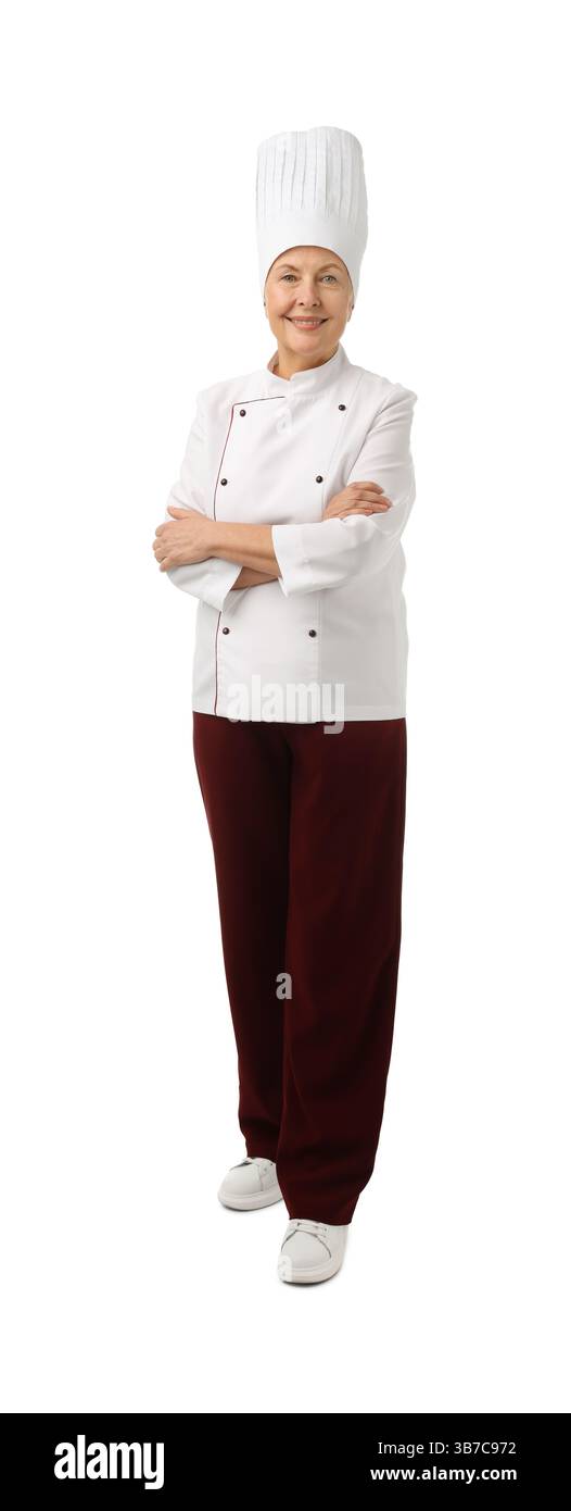 Full length portrait of professional pastry chef on white background ...