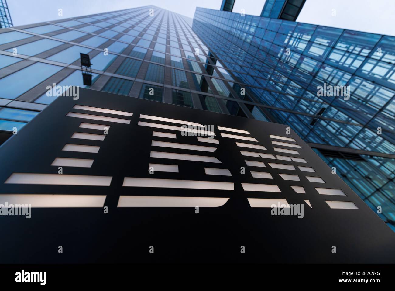 MUNICH, GERMANY - MAY 05, 2025: IBM logo at their European headquartes ...