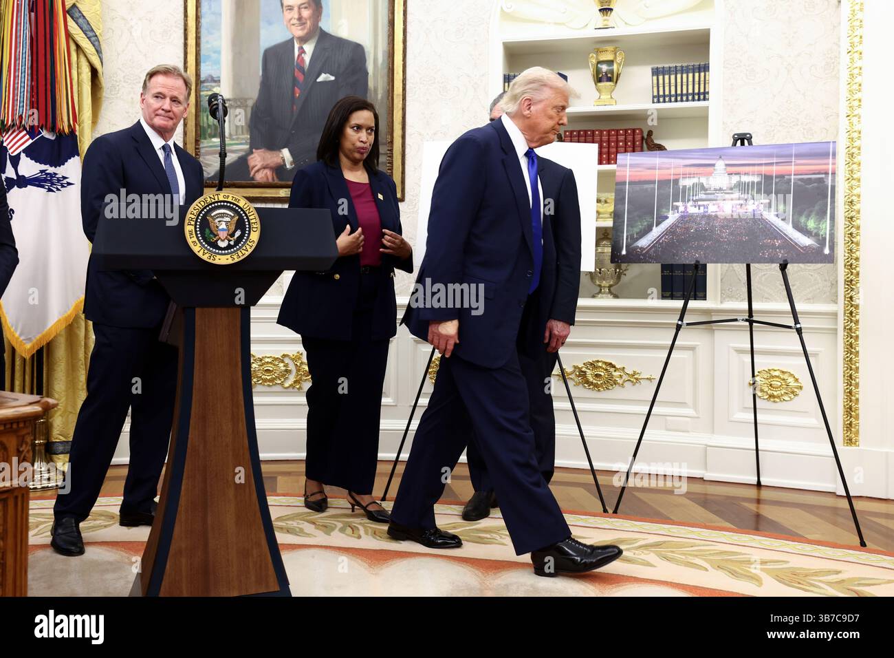 United States President Donald J Trump departs after making remarks ...