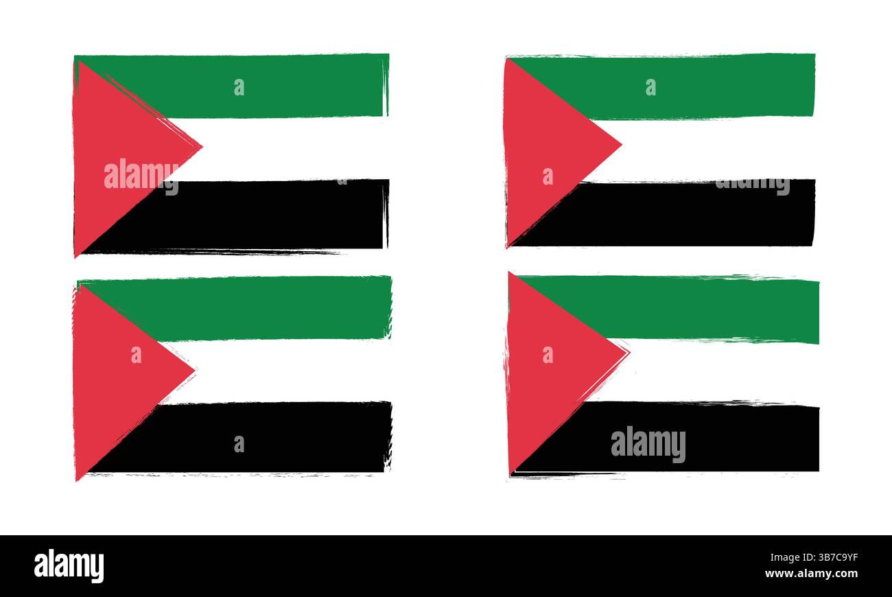 Set or four Palestine flags vector in grunge style, rough, grungy style ...