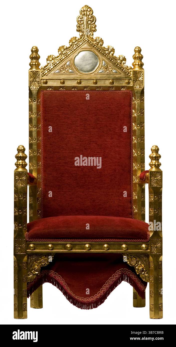 A medieval gold reproduction throne on a cutout background Stock Photo ...
