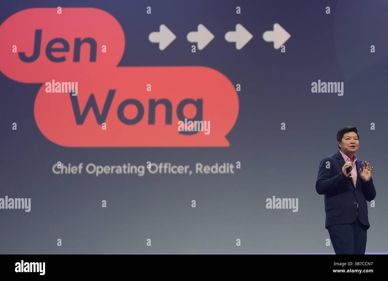 Hamburg, Germany. 06th May, 2025. Jen Wong, CEO of Reddit, speaks ...