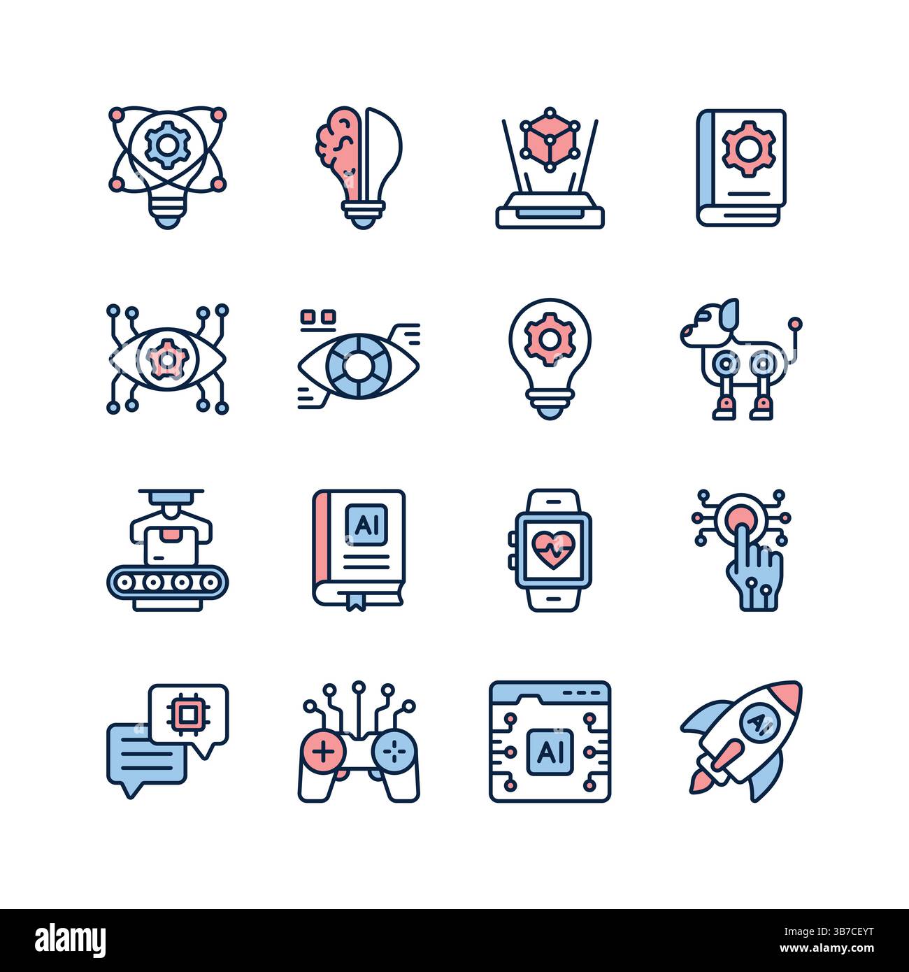 Modern icons depicting various aspects of artificial intelligence Stock ...