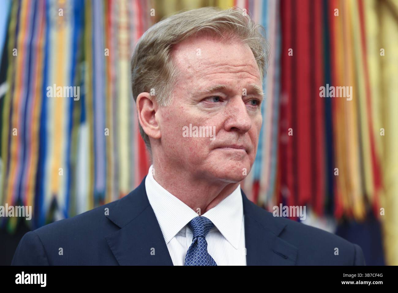 Roger Goodell, Commissioner, National Football League (NFL) listens to ...