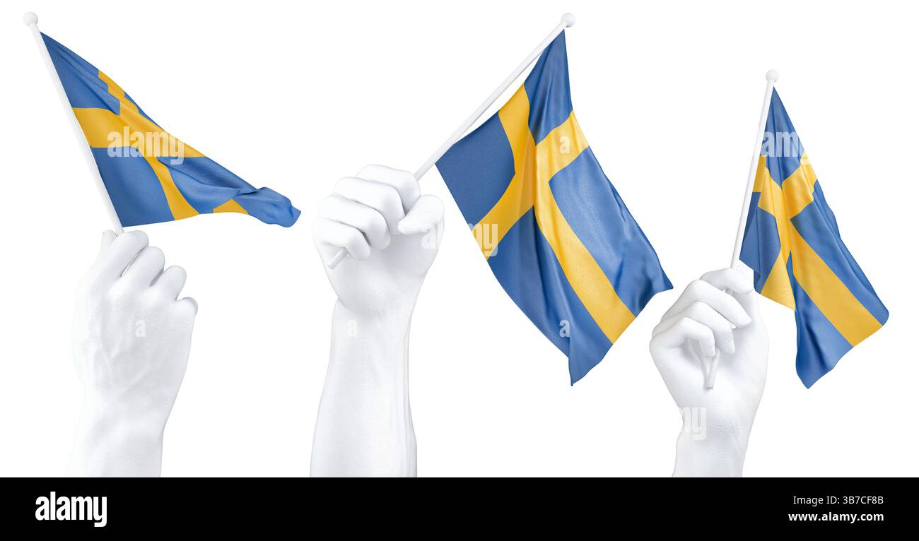Hand holding flag of Sweden. Isolated 3d Rendering Stock Photo - Alamy
