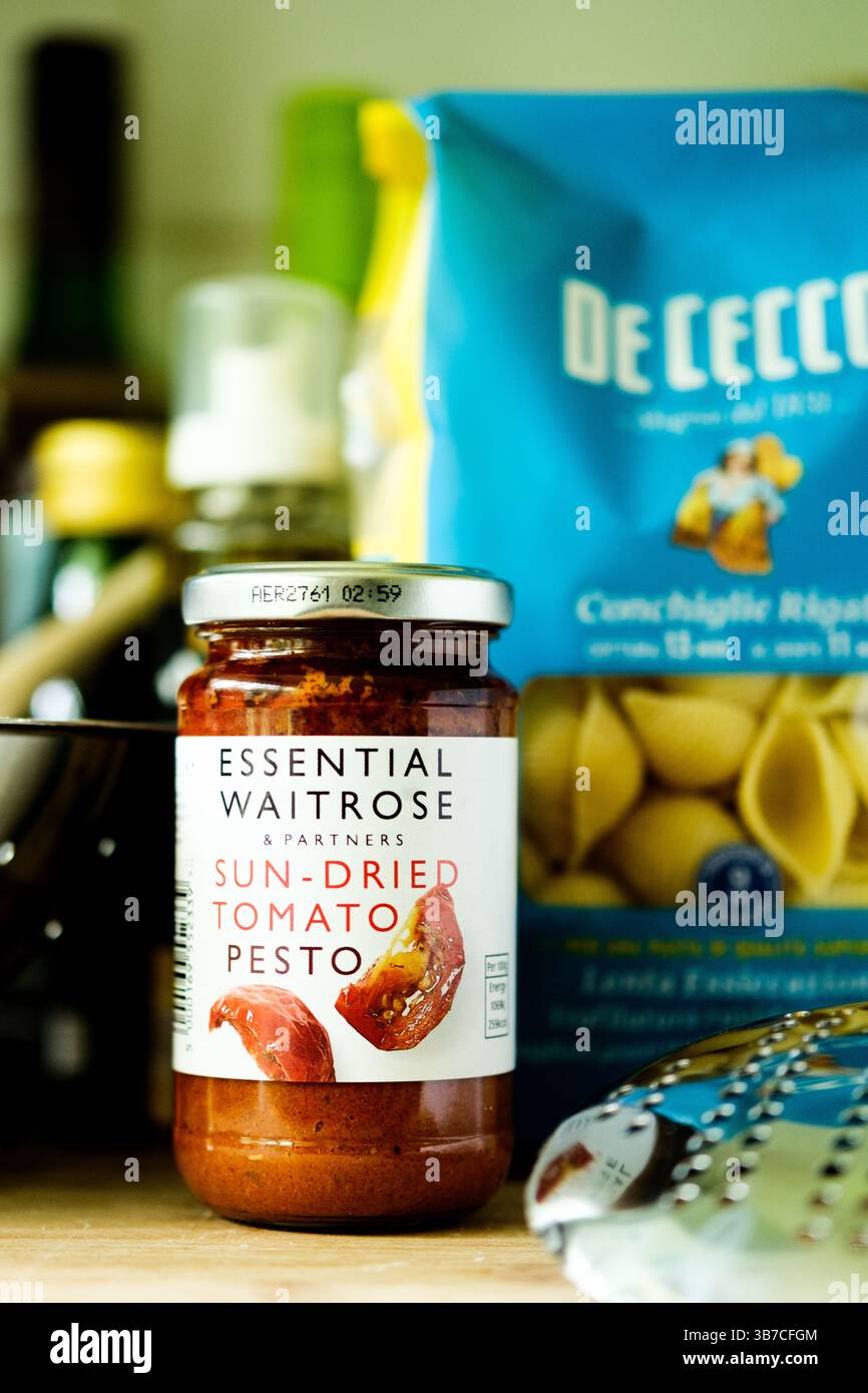 London UK, May 05 2025, Jar of Essential Waitrose Sun Dried Tomato ...