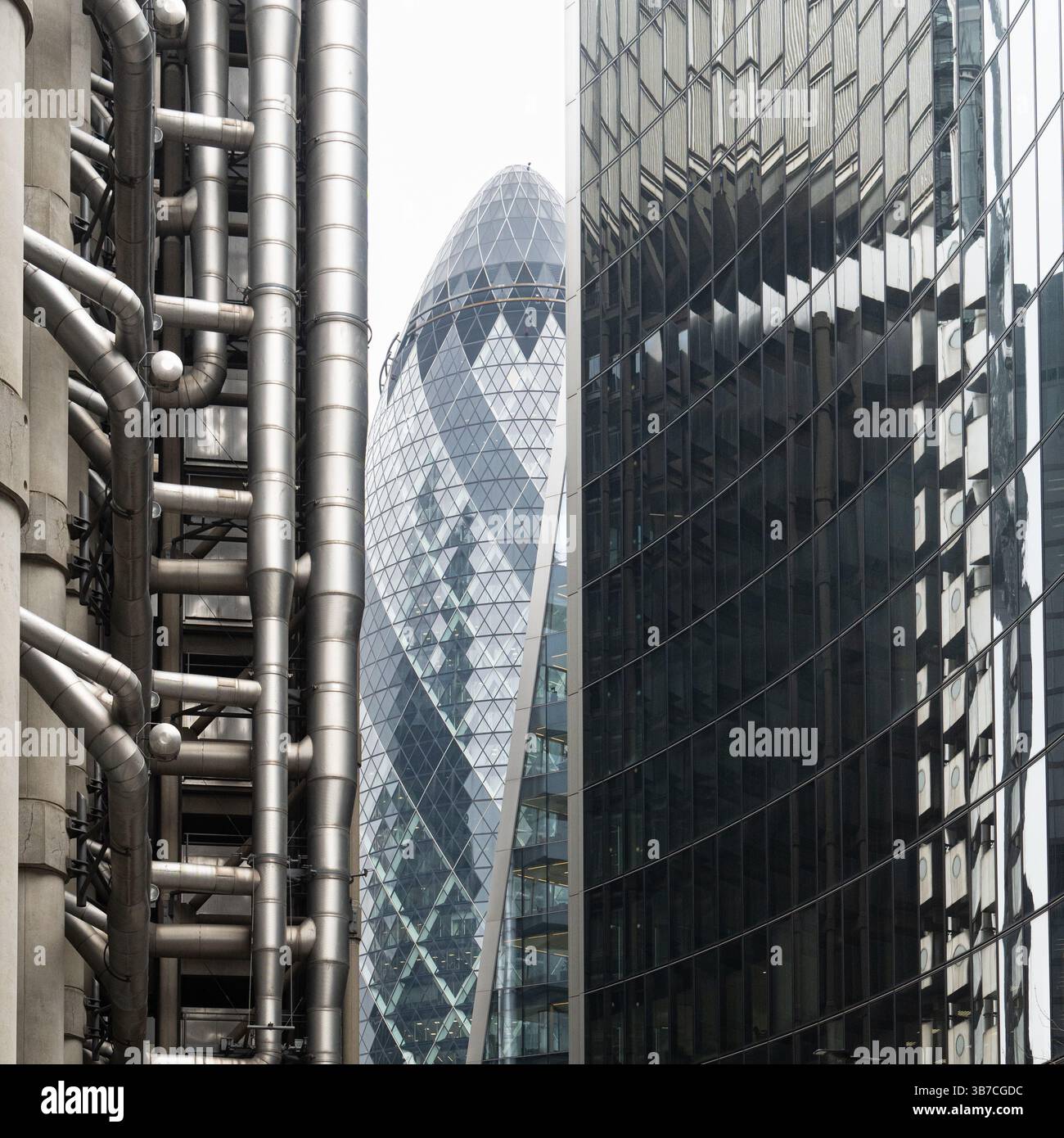 London architecture: Lloyd's building's pipes, the Gherkin (30 St Mary ...