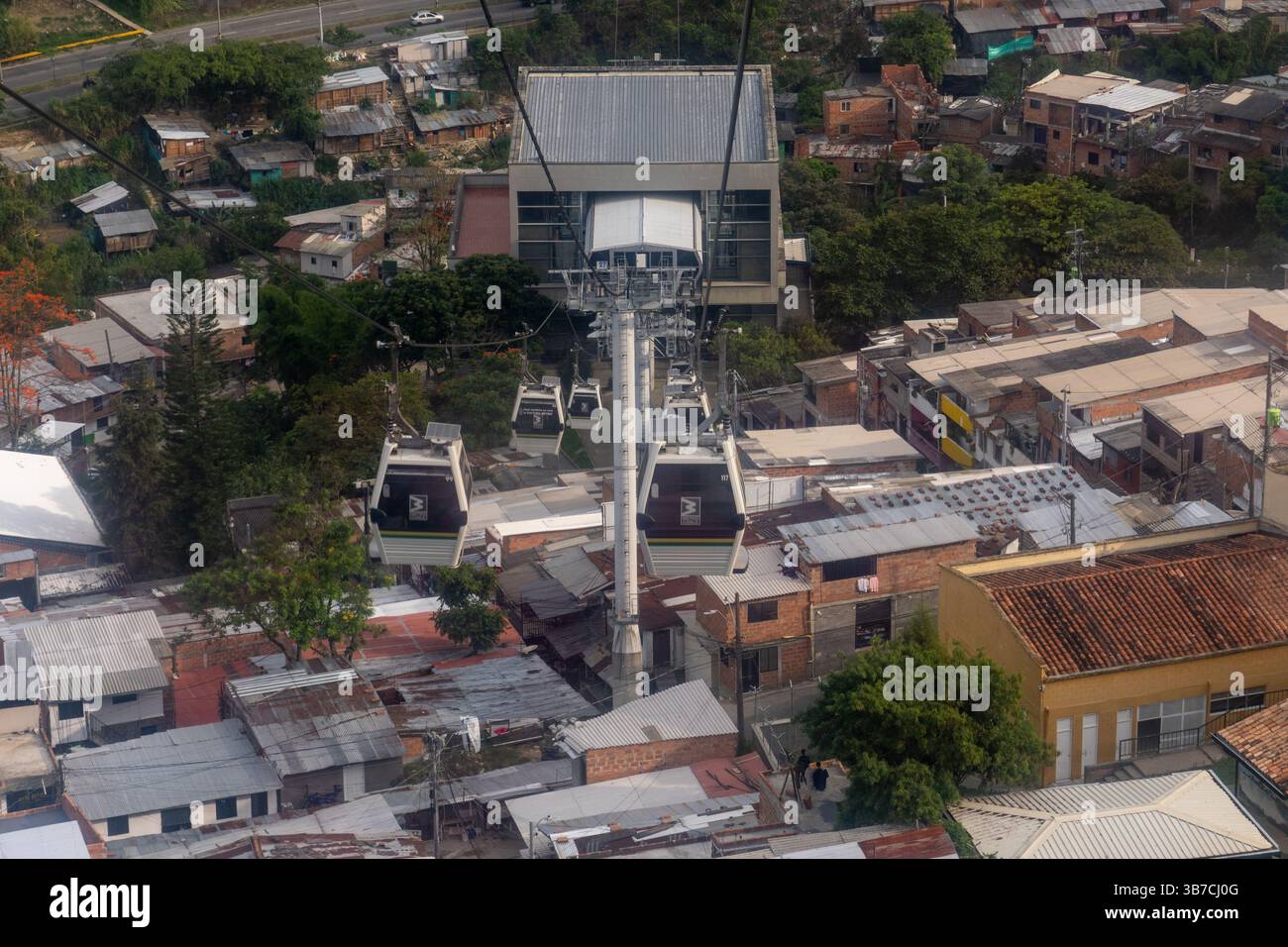 Cable cars at Vallejuelos Station on the Medellin Metrocable system in ...