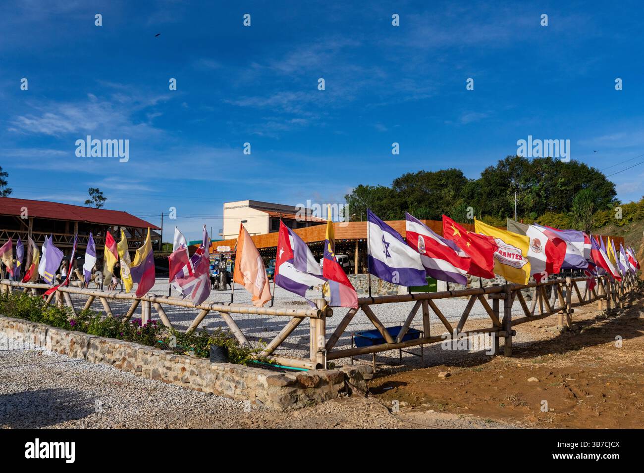 International flags at El Alto del Chocho cultural theme park near ...