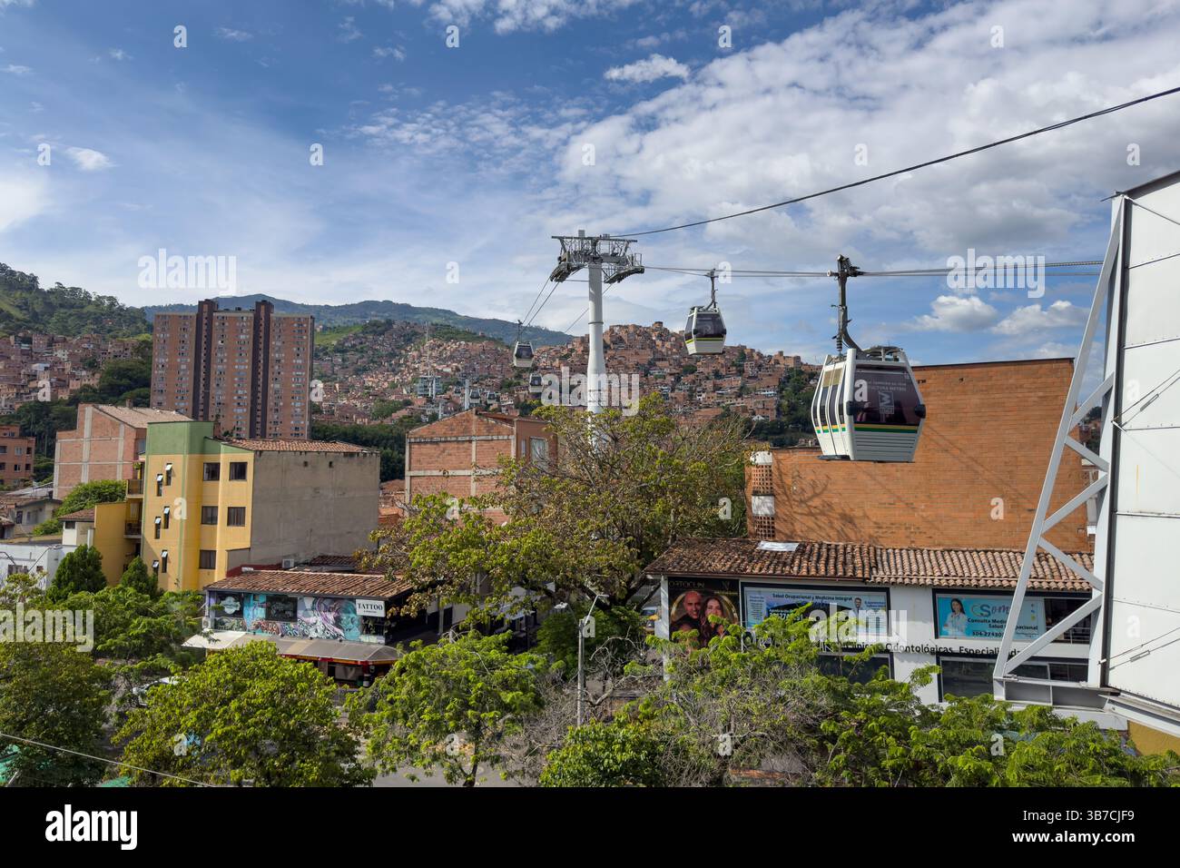 Cable cars at San Javier Station on the Medellin Metrocable system in ...