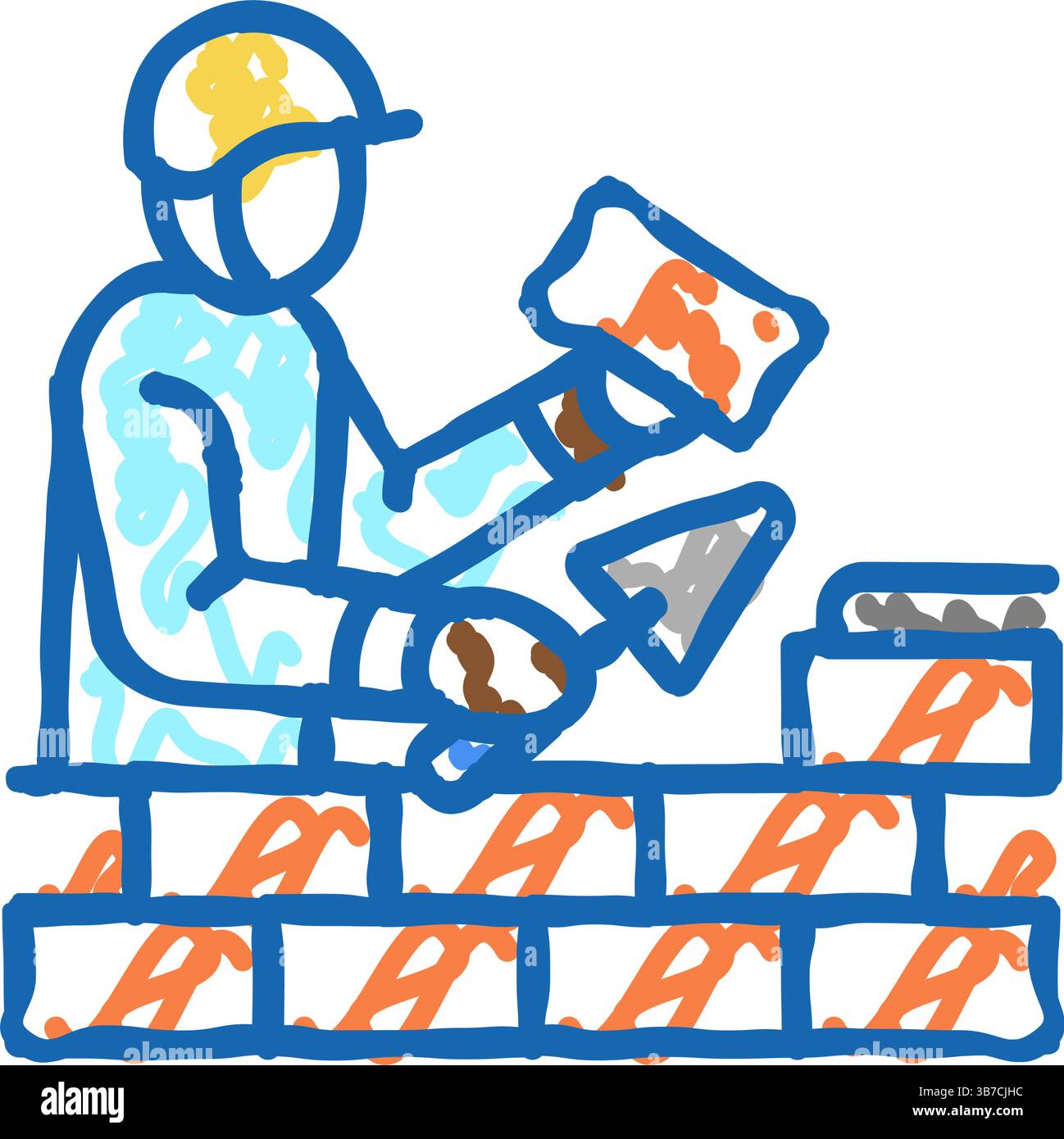 builder building with brick icon doodle illustration Stock Vector Image ...
