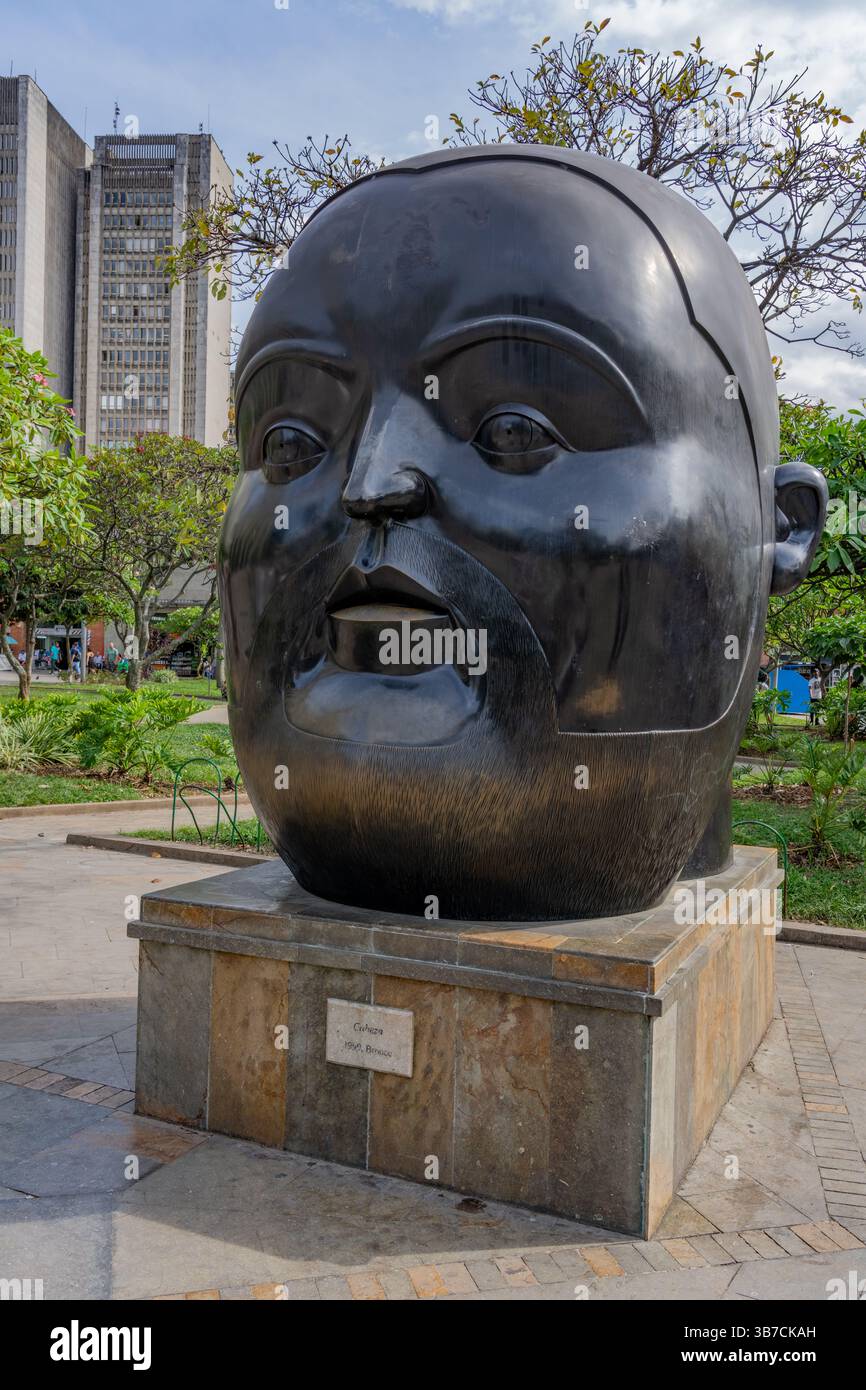 Head, a sculpture by Fernando Botero in the Botero Plaza in Medellin ...