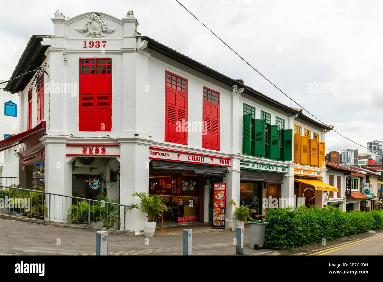 Eclectic style building at Jalan Dhoby in Johor Bahru old tow. Malaysia ...