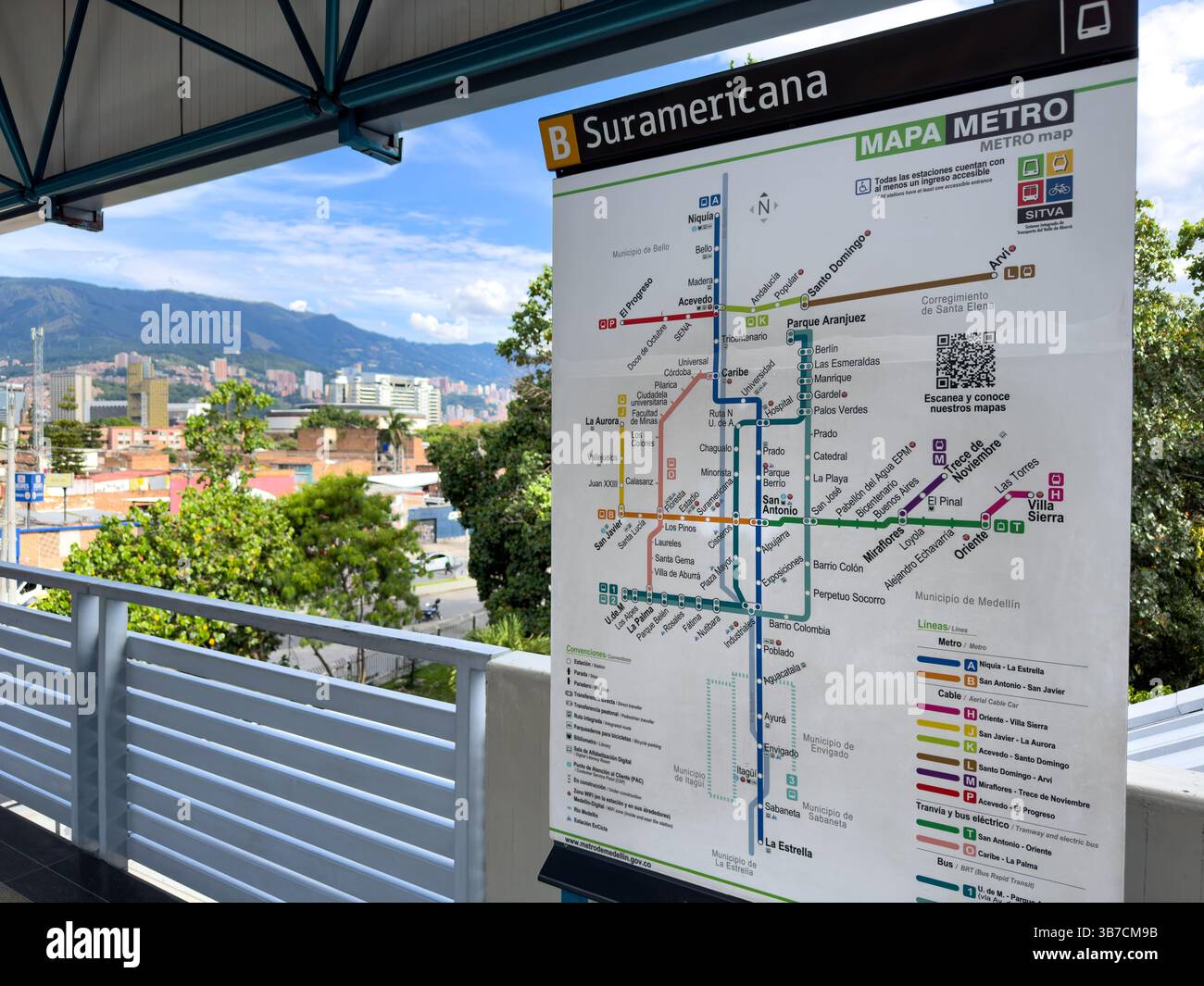 A metro map in the Suramericana Station on Line B of the Medellin Metro ...