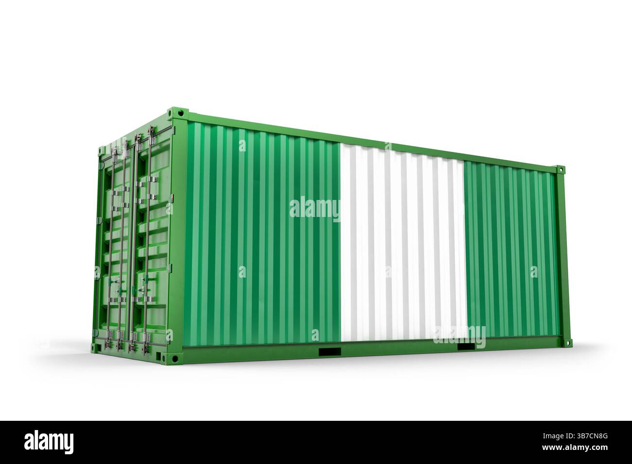 Green intermodal freight container featuring Nigerian flag, representing global shipping and ...