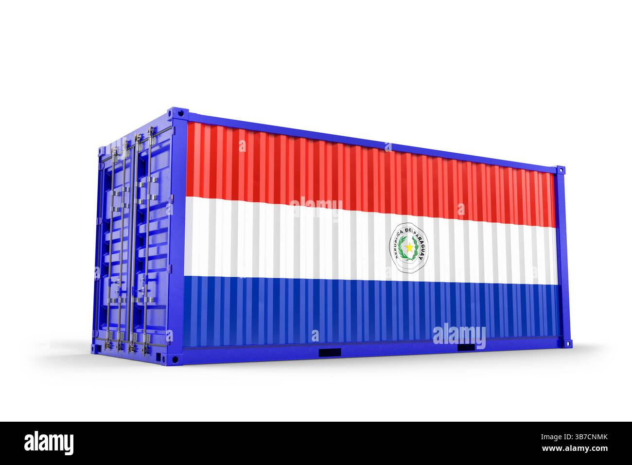 Cargo container with Paraguayan flag representing shipping and import ...