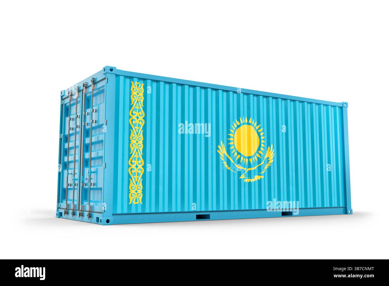 Shipping container featuring the flag of Kazakhstan, representing global commerce, logistics ...