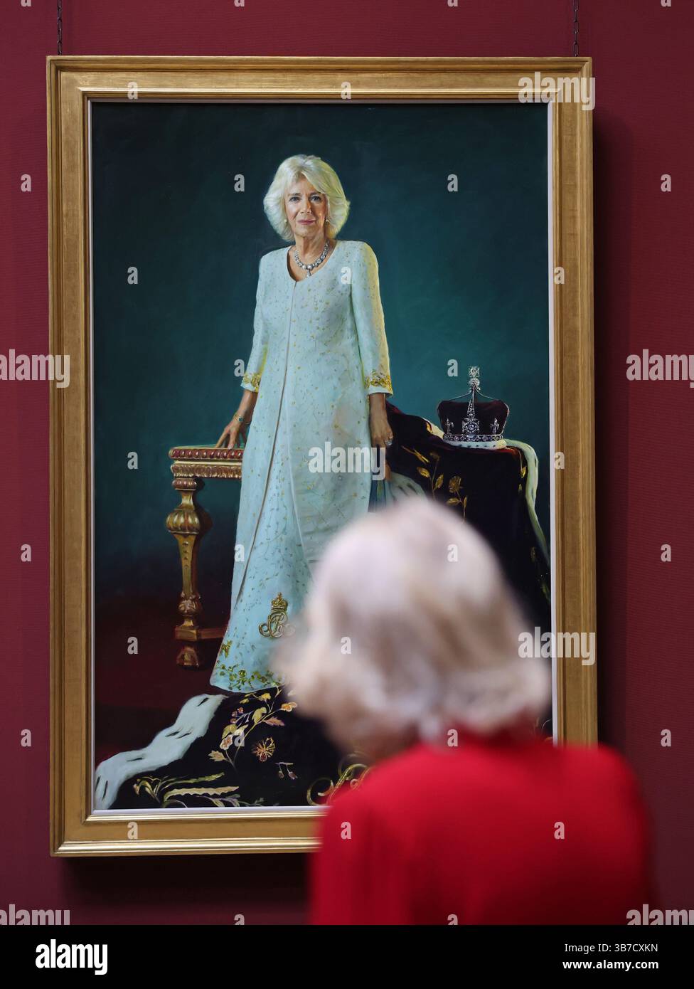 Queen Camilla views her Coronation State Portrait in the Central Hall ...