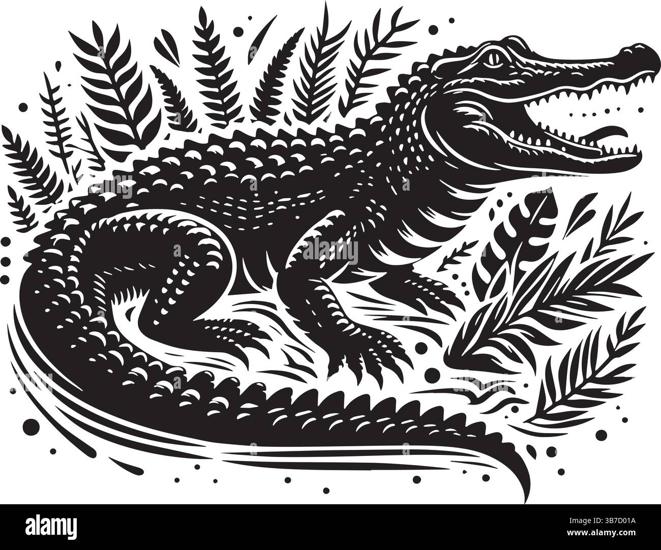 Alligator Silhouette line art vector illustration on white background ...