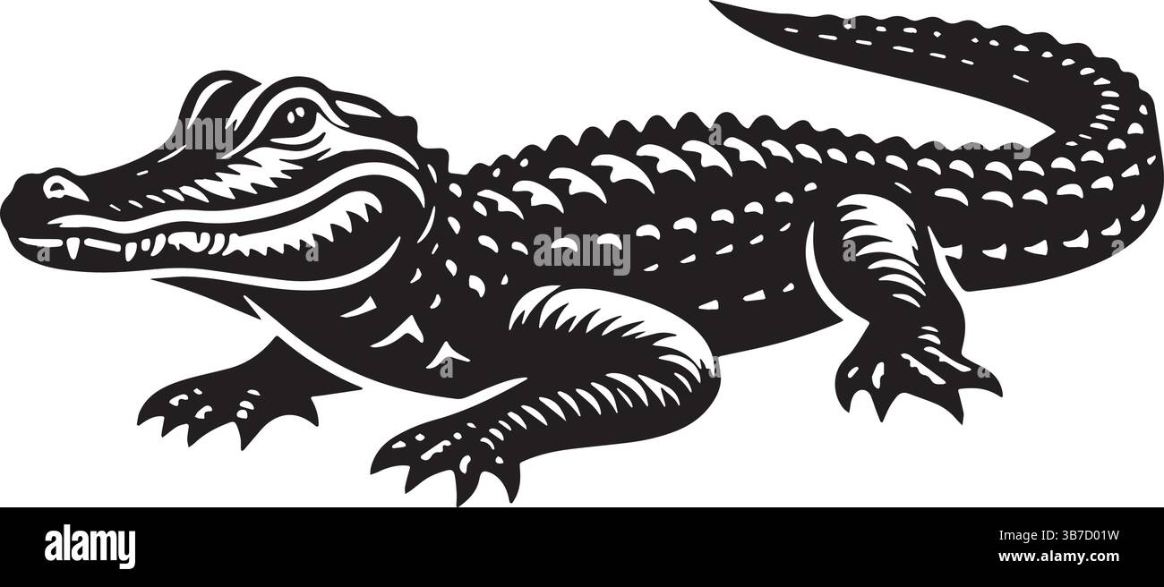 Alligator Silhouette line art vector illustration on white background ...