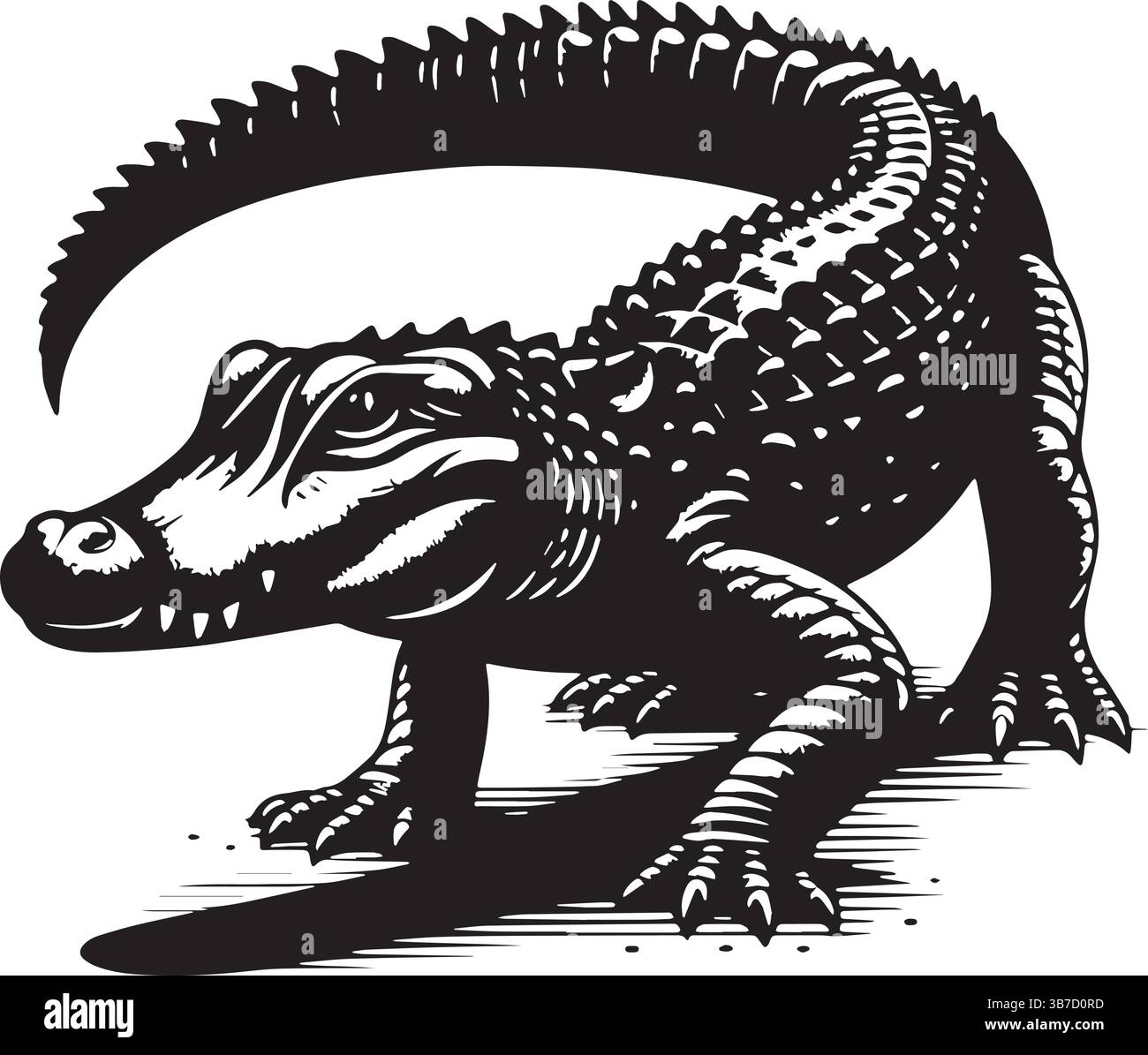 Alligator Silhouette line art vector illustration on white background ...