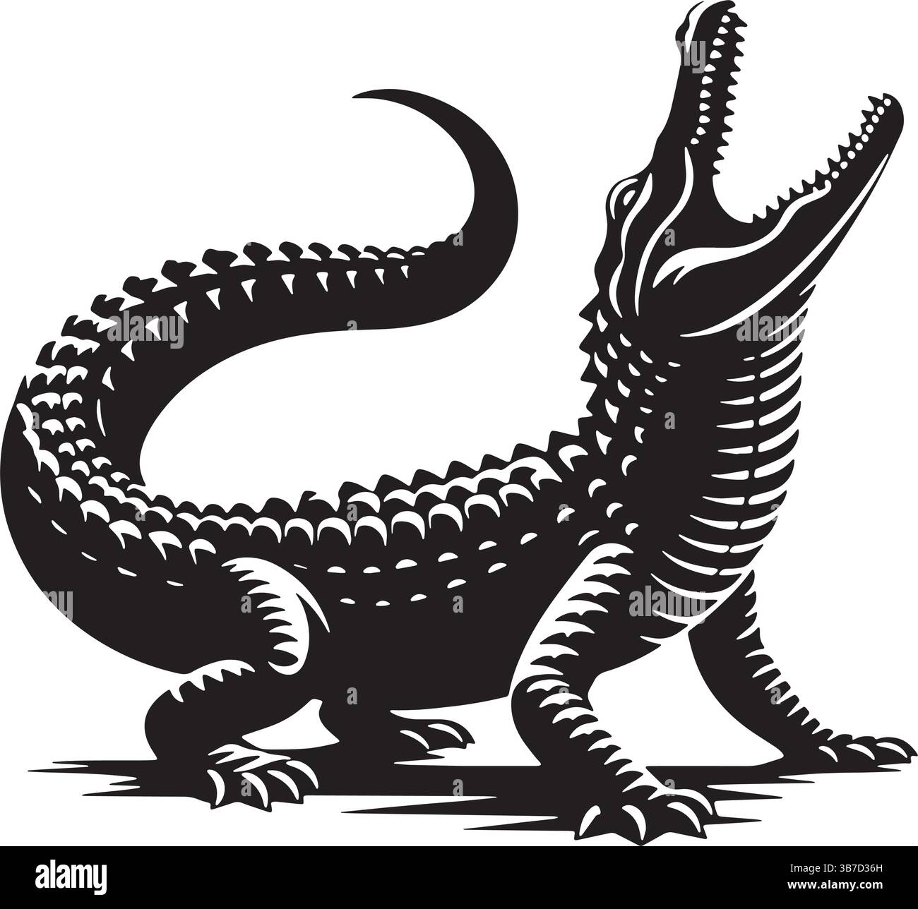 Alligator Silhouette line art vector illustration on white background ...