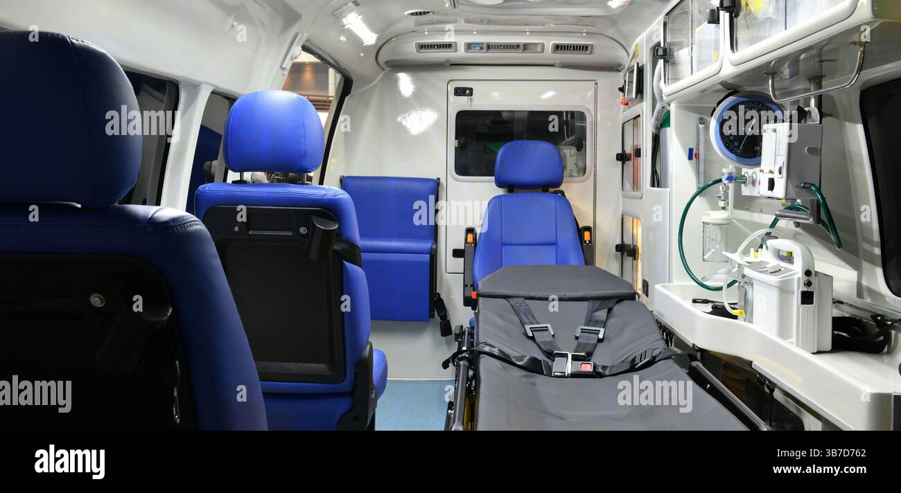 Emergency equipment and devices, Ambulance interior details Stock Photo ...