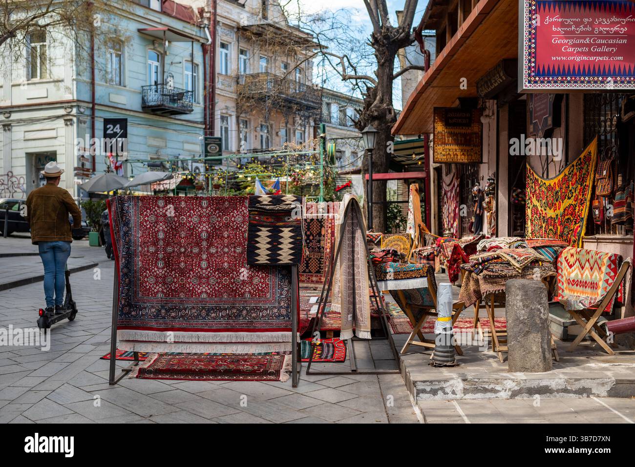 Georgian and Caucasian traditional carpets store in Old town Tbilisi, Georgia on 4 April 2025 ...