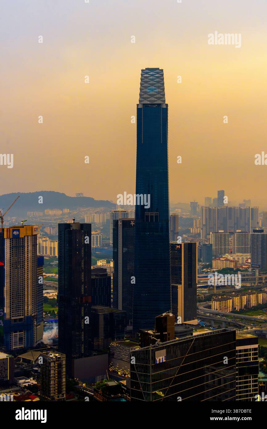 Elevatad view of the Exchange 106 or TRX Signature Tower at sunset ...