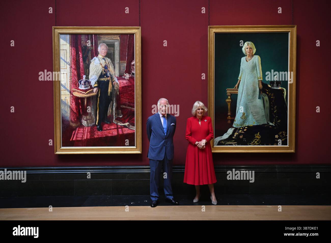 King Charles III and Queen Camilla in front of the new Coronation State ...
