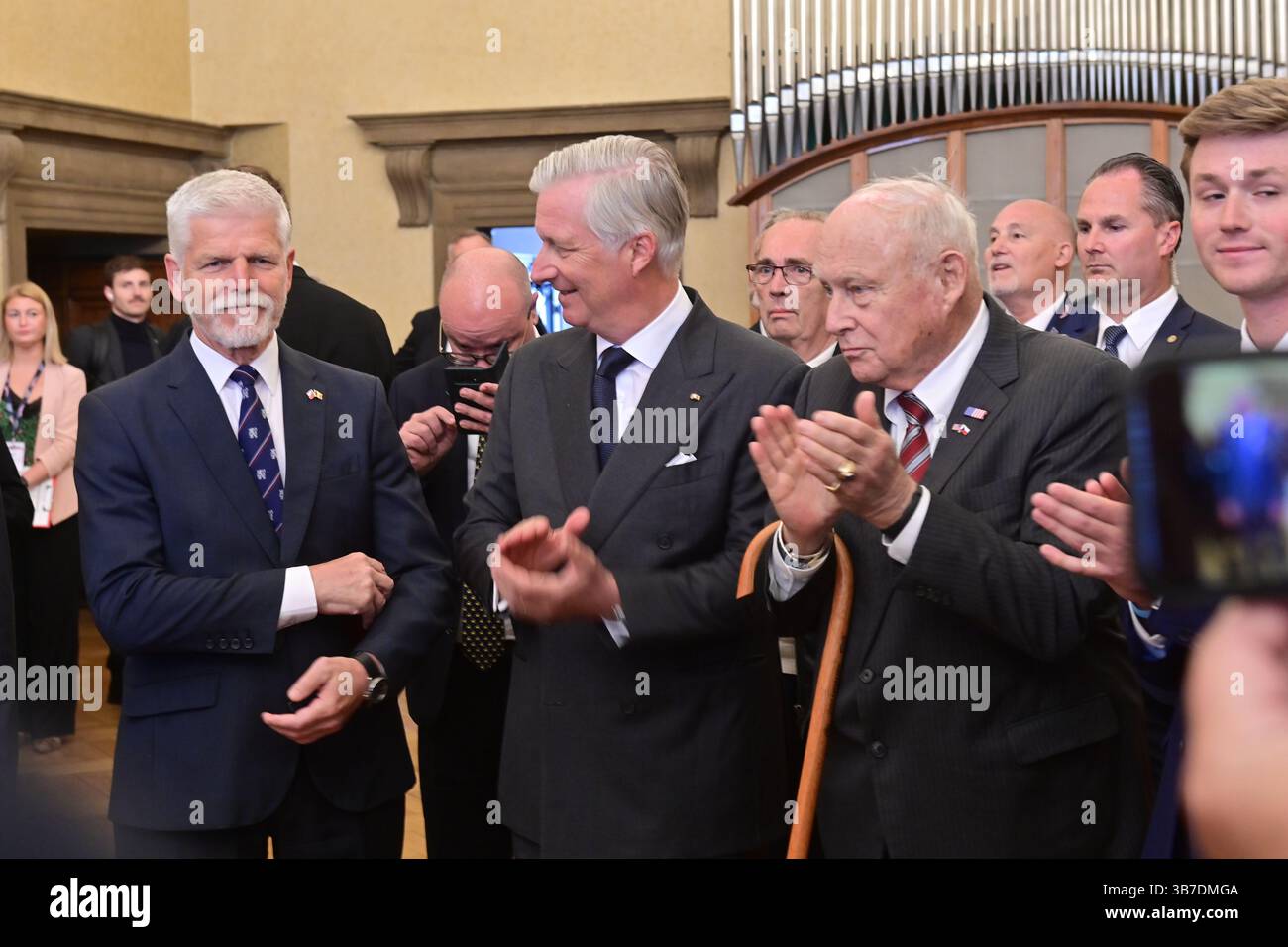 Pilsen, Czech Republic. 06th May, 2025. From left Czech President Petr ...