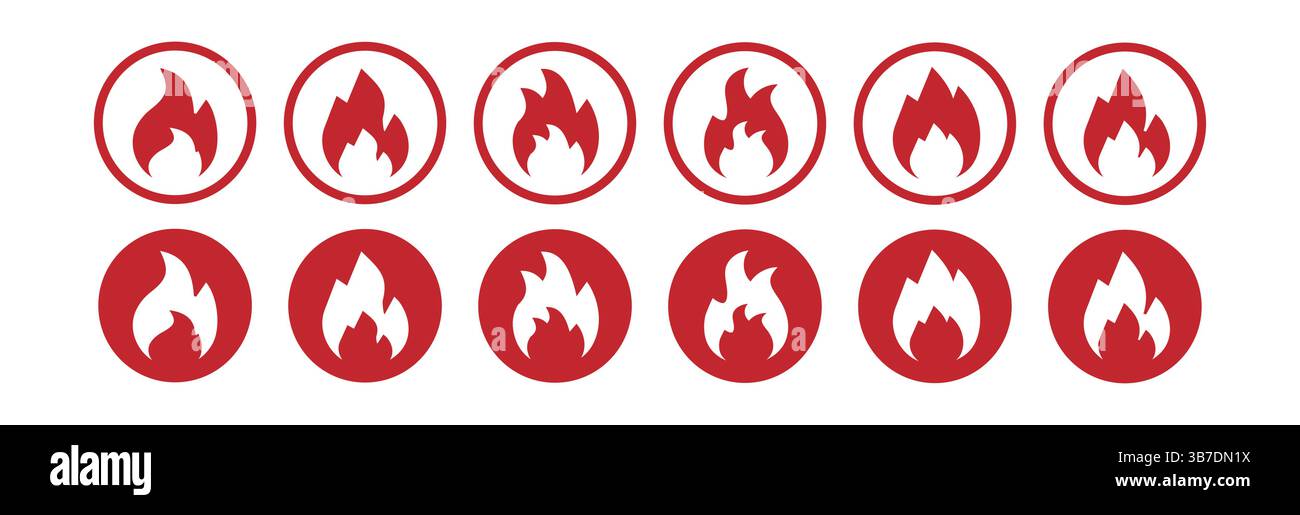 Flame icons set. Collection of fire and flame icons. Bonfire icons ...