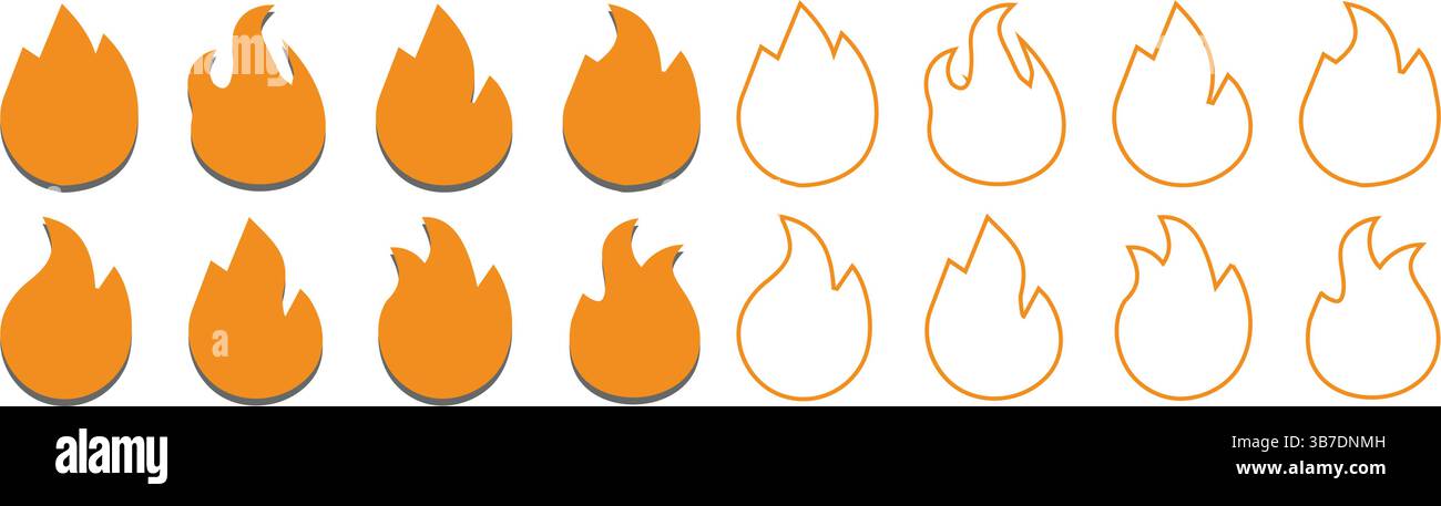 Flame icons set. Collection of fire and flame icons. Bonfire icons ...
