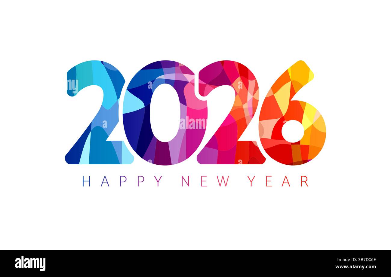 Happy New Year 2026 cute colorful web icon. Greeting card design with ...